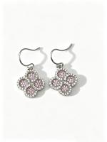 China 925 Silver CZ Earrings with Peach Pink and White AAA CZ Stones in Round Lucky Flower Circle Design Hypoallergenic Rhodium Plated for sale