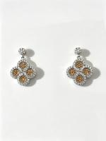 China Rhodium Plated 925 Silver CZ Earrings with Dark Champagne CZ Stones in Round Lucky Flower Shape for sale