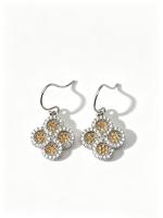 China Rhodium Plated 925 Silver CZ Earrings with Dark Champagne CZ Stones in Round Lucky Flower Shape for sale