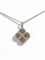 China Rhodium Plated 925 Silver CZ Earrings with Dark Champagne CZ Stones in Round Lucky Flower Shape for sale
