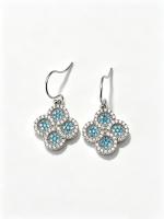 China 2026 New Hot Summer 925 Silver CZ Earrings Hook/Earring Wire Rhodium Plated Hypoallergenic Lucky Flower Circle Design with Aquamarine and White AAA CZ Stones for sale