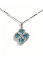 China 2026 New Hot Summer 925 Silver CZ Earrings Hook/Earring Wire Rhodium Plated Hypoallergenic Lucky Flower Circle Design with Aquamarine and White AAA CZ Stones for sale