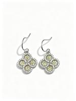 China 2026 New Hot Summer 925 Silver CZ Earring Wire/Earring Hook with Apple Green and White AAA CZ Stones, Round Lucky Flower Circle Earring Jewelry Rhodium Plated for Classic Look, Apple Green CZ Jewelry for sale