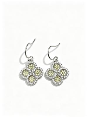 China 2026 New Hot Summer 925 Silver CZ Earring Wire/Earring Hook with Apple Green and White AAA CZ Stones, Round Lucky Flower Circle Earring Jewelry Rhodium Plated for Classic Look, Apple Green CZ Jewelry for sale