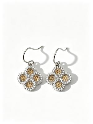 China 2026 New Hot Summer 925 Silver CZ Earrings Wire with Dk Champagne and White AAA CZ Stones, Round Lucky Flower Circle Earring Jewelry Rhodium Plated for Classic Look, Dark Champagne CZ Jewelry Collect for sale