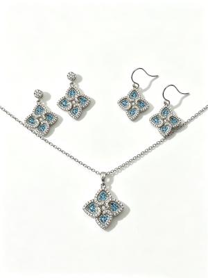 China Best for 2026 World Cup Light Weight Beautiful Silver 925 Jewelry Set with AAA Cubic Zirconia Teardrop Pendant Earrings and Ring for Wedding and Gifts, Aquamarine Colorful Jewelry Set Same Colleciton for sale