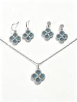 China Best for 2026 World Cup Light Weight Beautiful Silver 925 Jewelry Set with AAA Cubic Zirconia Teardrop Pendant Earrings and Ring for Wedding and Gifts, Aquamarine Colorful Jewelry Set Same Colleciton for sale