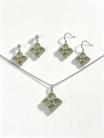China Best for 2026 World Cup Light Weight Beautiful Silver 925 Jewelry Set with AAA Cubic Zirconia Teardrop Pendant Earrings and Ring for Wedding and Gifts, Apple Green Colorful Jewelry Set Same Collection for sale