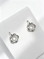 China 925 Silver White Rhodium CZ Double Circle Dangle Stud Earrings delicate and sparkling cubic zirconia stones set in sterling silver ideal for daily wear and special occasions for sale