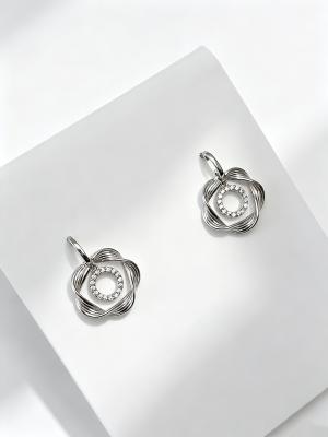 China 925 Silver White Rhodium CZ Double Circle Dangle Stud Earrings delicate and sparkling cubic zirconia stones set in sterling silver ideal for daily wear and special occasions for sale