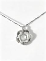 China 925 Silver CZ Pendant with White AAA CZ Stones in Flower Circle Dangle Featuring Rhodium Plated Mirror Polished Finish , Double Circles Pendants, A Set Collection for sale