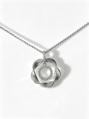 China 925 Silver CZ Pendant with White AAA CZ Stones in Flower Circle Dangle Featuring Rhodium Plated Mirror Polished Finish , Double Circles Pendants, A Set Collection for sale