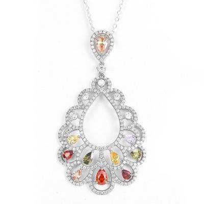 China 5.27g Pear Shaped Cubic Zirconia Pendant in 925 Sterling Silver - Multi-Color Stones for Wedding & Engagement Jewelry for sale