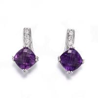 China 2.18g Sterling Silver Amethyst Stud Earrings with 8.0×8.0mm Cushion Stone and Multiple Plating Options for sale