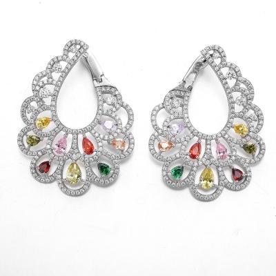 China Bridal Clip-On 925 Silver Teardrop Earrings with Cubic Zirconia - 11g Pair Weight, Multiple Plating Options for sale