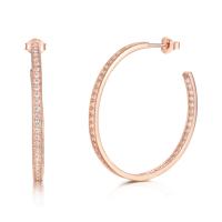 China Yujinfu 925 Silver CZ Hoop Earrings 40mm Diameter 6.2g with Rose Gold Plating for Women for sale