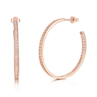 China Yujinfu 925 Silver CZ Hoop Earrings 40mm Diameter 6.2g with Rose Gold Plating for Women for sale