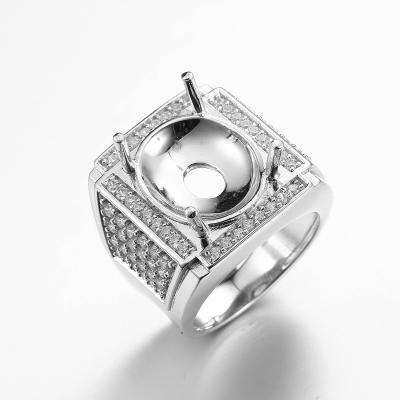 China Yujinfu Dad Ring 925 Sterling Silver with 14×17mm Blue Corundum Stone and AAA Cubic Zirconia - 12.3g Men's Jewelry for sale