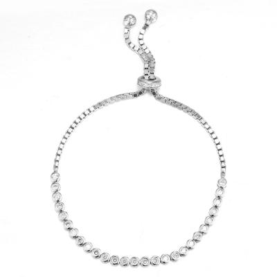 China Sterling Silver CZ Bolo Bracelet with 2.4mm Round Stone - 10.27g Unisex Solitaire Design for Weddings and Special Occasions for sale