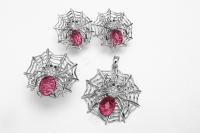 China Ruby Silver 925 Jewelry Set with 14.26g Sterling Silver Spider Pendant, Earring and Ring featuring Genuine Ruby and Cubic Zirconia for sale