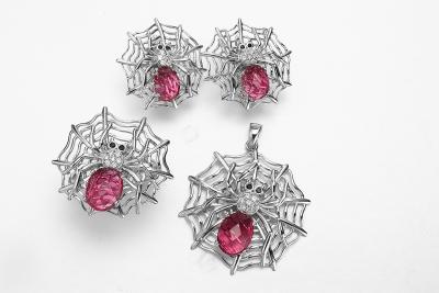 China Ruby Silver 925 Jewelry Set with 14.26g Sterling Silver Spider Pendant, Earring and Ring featuring Genuine Ruby and Cubic Zirconia for sale