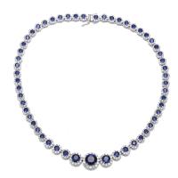 China Blue Aquamarine Birthstone Necklace 17 Inch 925 Sterling Silver with Cubic Zirconia Cluster Design 42g Weight for sale