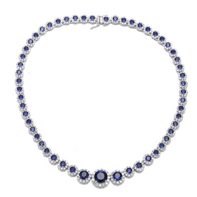 China Blue Aquamarine Birthstone Necklace 17 Inch 925 Sterling Silver with Cubic Zirconia Cluster Design 42g Weight for sale