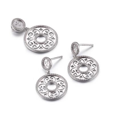 China Rhodium Silver Necklace and Earring Set 5.5g with AAA Cubic Zirconia - Round Geometric Wedding Jewelry for sale