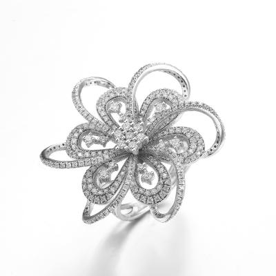 China 925 Sterling Silver Double-Flower Engagement Ring with Cubic Zirconia - 1.64g Women's Flower Design Wedding Jewelry for sale