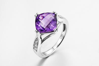 China ODM Cubic Zirconia Sterling Silver Band Ring with 10×10mm Amethyst Center Stone and 4.0g Metal Weight for sale