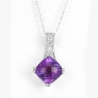 China 10mm Square Amethyst Sterling Silver Pendant with AAA Cubic Zirconia - 3.0g Rhodium Plated Jewelry for sale