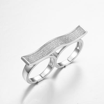 China 925 Sterling Silver CZ Double Finger Ring for Women - 8.75g Weight with Multiple Plating Options for sale