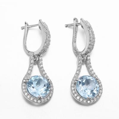 China English Lock Blue Topaz Dangle Earrings 925 Sterling Silver 4.0g with 10mm Genuine Stone for sale