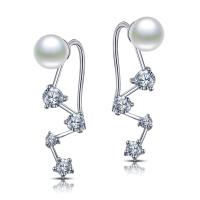 China Fresh Water Pearl Cartilage Earrings 925 Silver CZ 6.0mm Round Pearl - 2.21g Pair Weight with Multiple Plating Options for sale