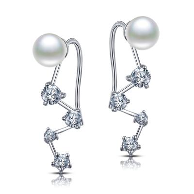China Fresh Water Pearl Cartilage Earrings 925 Silver CZ 6.0mm Round Pearl - 2.21g Pair Weight with Multiple Plating Options for sale