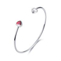 China 4.30g Sterling Silver Red Heart Bangle for Women - 6.0mm Heart CZ Stones with Open Design BR0067 for sale