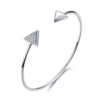 China 1.5mm Round CZ Sterling Silver Triangle Bangle Bracelet 5.40g - Open Design with Pave Setting for Casual and Engagement Wear for sale
