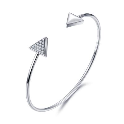 China 1.5mm Round CZ Sterling Silver Triangle Bangle Bracelet 5.40g - Open Design with Pave Setting for Casual and Engagement Wear for sale