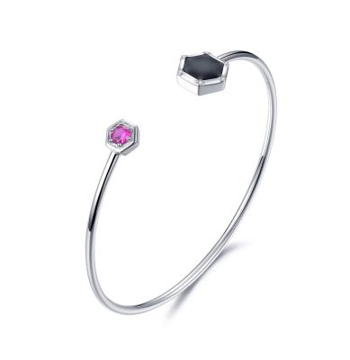 China Geometry 925 Sterling Silver Bangles Bracelet with 5.50g Weight and 4.0mm Cubic Zirconia Stones - Open Hexagon Design for sale