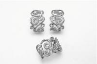 China Kate Spade 925 Sterling Silver Stud Earrings 6.21g with White AAA CZ Stones - Bar Spiral Design for sale