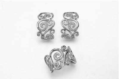 China Kate Spade 925 Sterling Silver Stud Earrings 6.21g with White AAA CZ Stones - Bar Spiral Design for sale