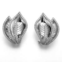 China Striped Leaves Earrings 925 Silver with 9.35g CZ Stones - Natural Design Custom Jewelry for sale