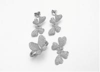 China 925 Silver Four Hearts Bow CZ Stud Earrings 2.9g Pair with Custom Logo Engraving for sale