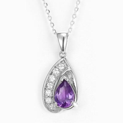 China 8×10mm Pear Teardrop Amethyst Pendant in 925 Sterling Silver with 2.8g Weight and Multiple Plating Options for sale