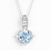China 2.75g 925 Silver Swiss Blue Topaz Pendant with 10mm Round Gemstone and AAA Cubic Zirconia for sale