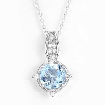 China 2.75g 925 Silver Swiss Blue Topaz Pendant with 10mm Round Gemstone and AAA Cubic Zirconia for sale