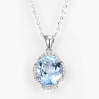 China 13mm Sterling Silver Topaz Pendant with 10x13mm Sky Blue Aquamarine Gemstone and AAA Cubic Zirconia for sale