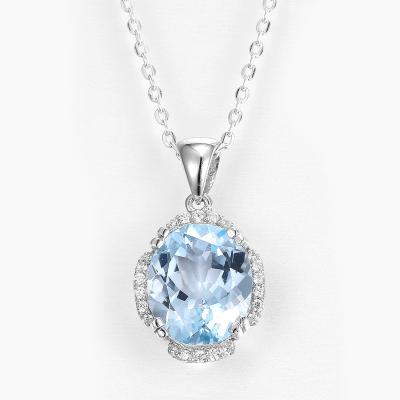 China 13mm Sterling Silver Topaz Pendant with 10x13mm Sky Blue Aquamarine Gemstone and AAA Cubic Zirconia for sale