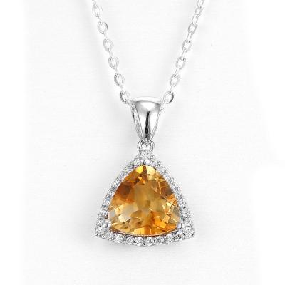 China 10mm 925 Silver Triangle Citrine Pendant - November Birthstone Charm with 2.0g Weight and AAA Cubic Zirconia for sale
