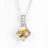 China Cushion Yellow Gold Citrine Pendant 3.0g Birthstone Charm Necklace with 10×10mm Genuine Stone and 925 Sterling Silver for sale